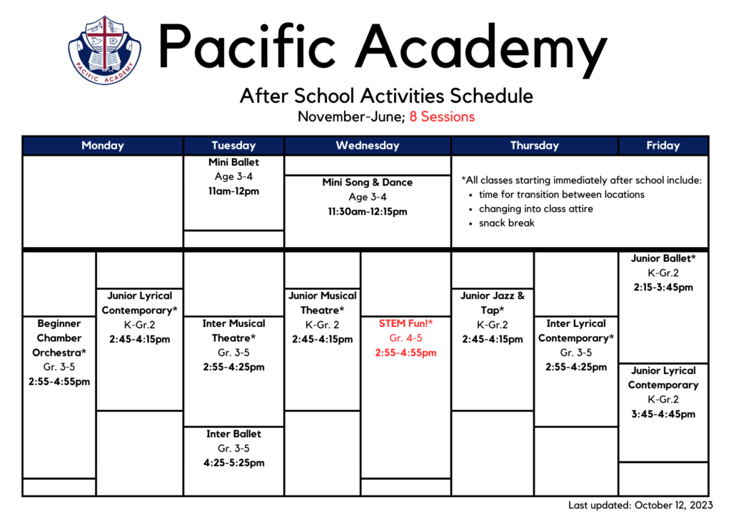 Calendar – PACE Programs